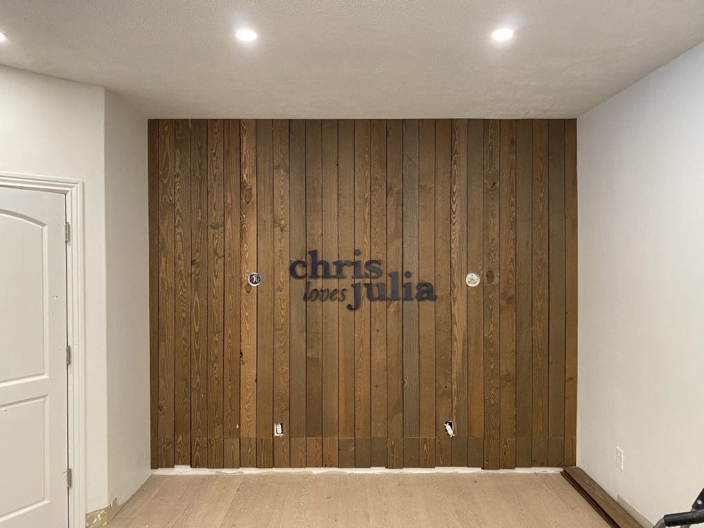 A Dark Beadboard Accent Wall in the office! - Chris Loves Julia